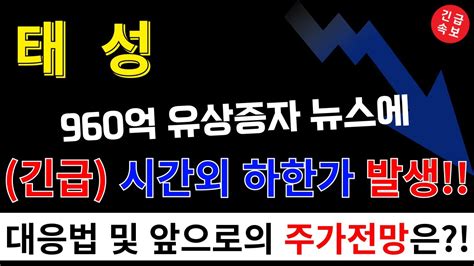 태성 960억 유상증자 뉴스에 시간외 하한가 대응법 및 앞으로 주가 전망은 Youtube