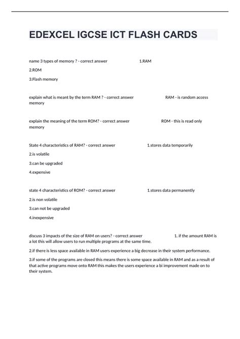 Edexcel Igcse Ict Flash Cards Comprehensive Exam Questions Solved Edecel Stuvia Us