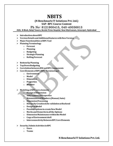 Sap Bpc 10 1 Training Online Sap Bpc Training In Hyderabad Docx