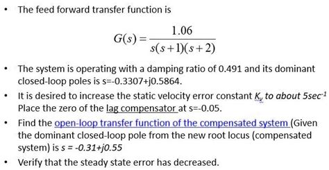 solved please find the transfer function for the lag compensator find
