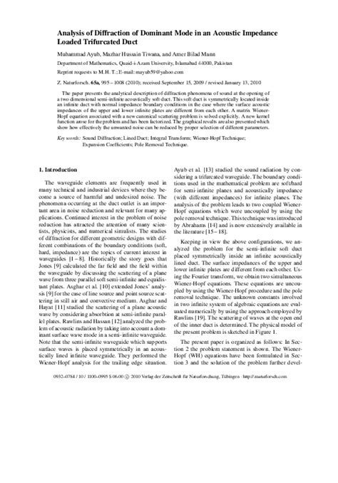 Pdf Analysis Of Diffraction Of Dominant Mode In An Acoustic Impedance Loaded Trifurcated Duct