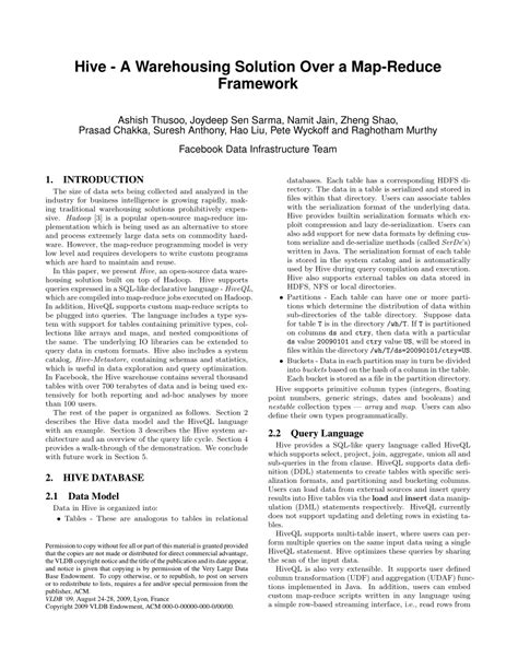 PDF Hive A Warehousing Solution Over A Map Reduce Framework