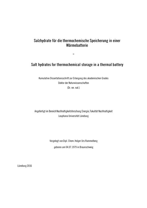 Pdf Salt Hydrates For Thermochemical Storage In A Thermal Battery