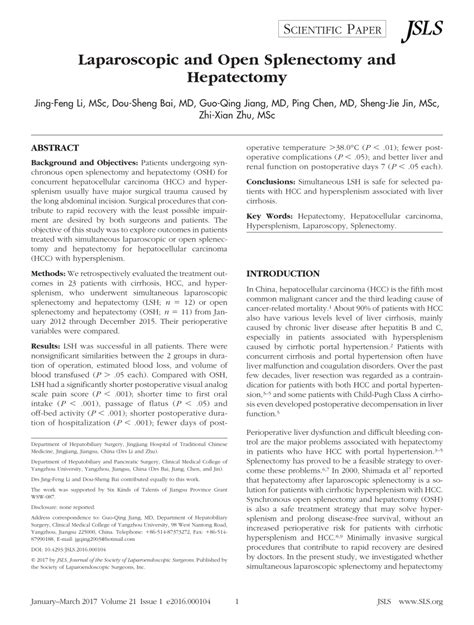 Pdf Laparoscopic And Open Splenectomy And Hepatectomy