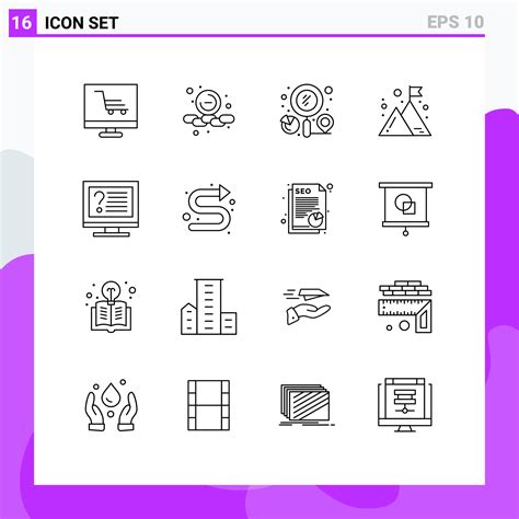 Set Of 16 Vector Outlines On Grid For Computer Management Finder Company Business Editable