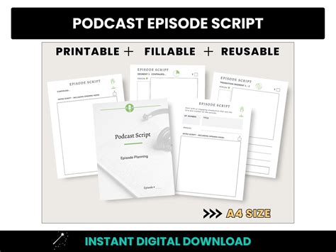 Podcast Episode Script Template A4 Printable Podcast Content Planning