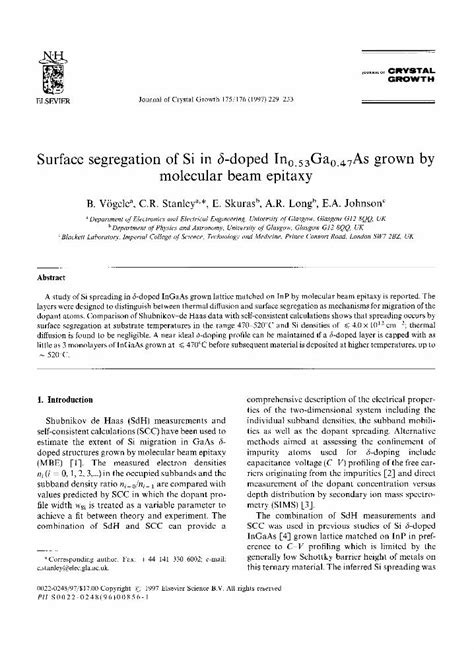 Pdf Surface Segregation Of Si In δ Doped In053ga047as Grown By Molecular Beam Epitaxy