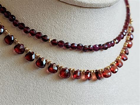 Genuine Garnet Red Necklace Garnet Beaded Choker Red Gemstone Gold
