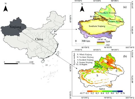 a geographical divisions and b spatial distribution of annual