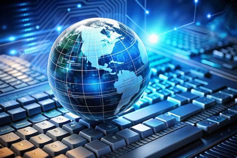 Digital World Abstract Internet Background With Globe Keyboard Binary Code Premium Ai
