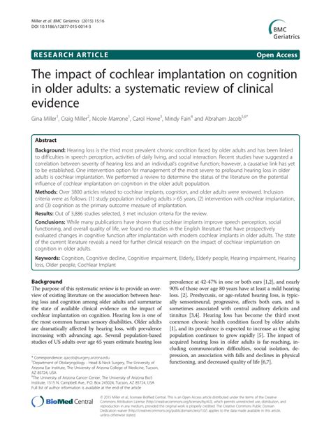 Pdf The Impact Of Cochlear Implantation On Cognition In Older Adults A Systematic Review Of