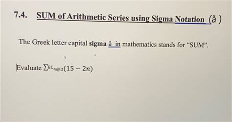 Solved SUM Of Arithmetic Series Using Sigma Notation Chegg