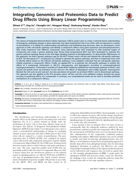 Pdf Integrating Genomics And Proteomics Data To Predict Drug Effects
