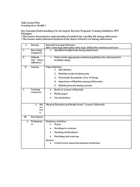 Lesson Plan Pdf Learning Adolescence