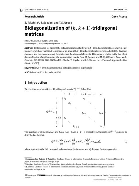 Pdf Bidiagonalization Of K K 1 Tridiagonal Matrices