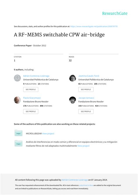 Pdf A Rf Mems Switchable Cpw Air Bridge