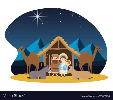 Christmas Nativity Scene Cartoon Royalty Free Vector Image