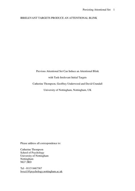 Pdf Previous Attentional Set Can Induce An Attentional Blink With Task Irrelevant Initial Targets