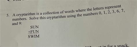 Solved A 5 A Cryptarithm Is A Collection Of Words Where The