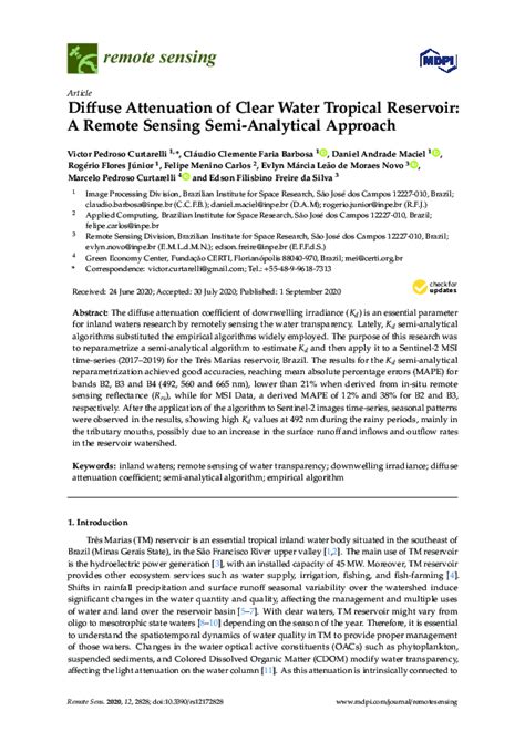Pdf Diffuse Attenuation Of Clear Water Tropical Reservoir A Remote Sensing Semi Analytical