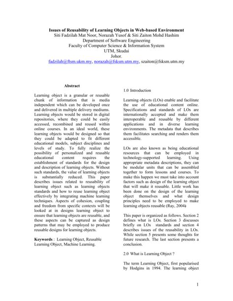 issues of the reusability of learning objects in e