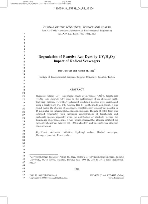 Pdf Degradation Of Reactive Azo Dyes By Uvh2o2 Impact Of Radical