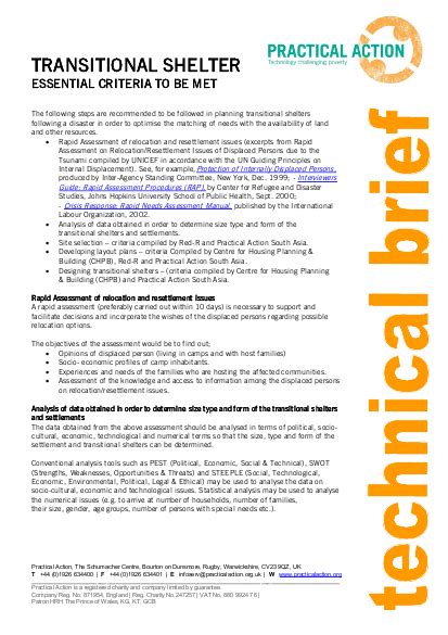 Transitional Shelter Essential Criteria To Be Met Alnap