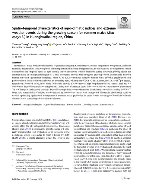 Pdf Spatio Temporal Characteristics Of Agro Climatic Indices And