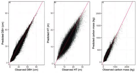 Observed Versus Predicted Values For A Diameter At Breast Height Dbh Download Scientific