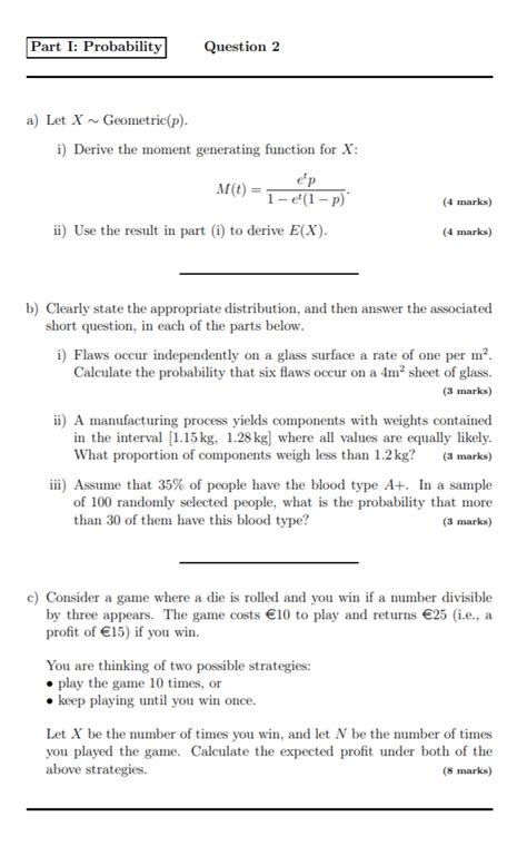 Solved Part I Probability Question A Let X Chegg