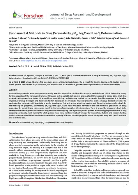 Pdf Fundamental Methods In Drug Permeability Pka Logp And Logdx
