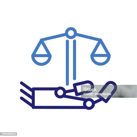 저울을 들고 있는 로봇 손이 있는 Ai 윤리 아이콘 윤리적 Ai 의사 결정 및 도덕적 균형 개념을 위한 벡터 편집 가능한 획