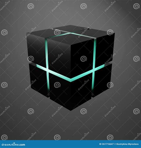 3d Render Of Abstract 3d Glowing Blue Cube Wireframe Cage Around On Dark Purple Background Stock