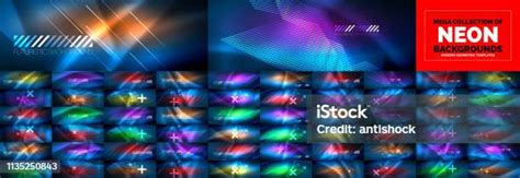 네온 흐르는 라인과 파도 배경입니다 입자의 메가 수집 흐르는 파도입니다 3d 미래 지향적 인 기술 스타일 0명에 대한 스톡 벡터 아트 및 기타 이미지 Istock