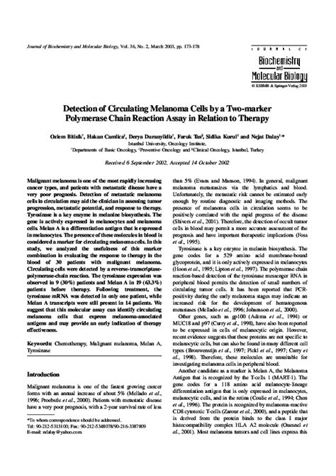 Pdf Detection Of Circulating Melanoma Cells By A Two Marker