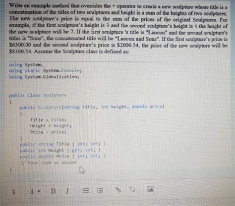 Solved Write An Example Method That Overrides The Operator