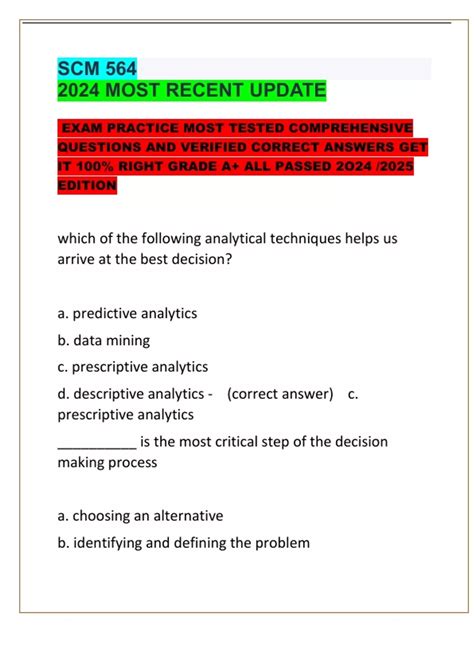 Scm 564 2024 Most Recent Update Exam Practice Most Tested Comprehensive Questions And Verified