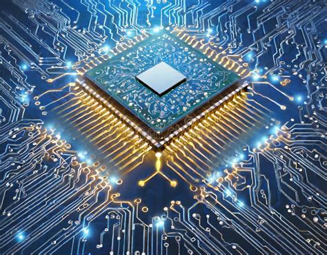 Ai Processor Chipset With Glowing Connections On A Blue Circuit Board Stock Illustration