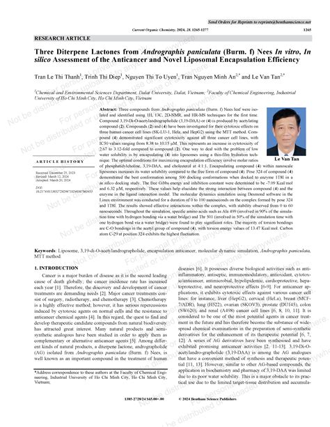 Three Diterpene Lactones From Andrographis Paniculata Burm F Nees In Vitro In Silico