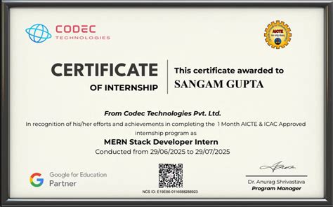Mern Webdevelopment Reactjs Nodejs Mongodb Internship Fullstackdeveloper Certificate
