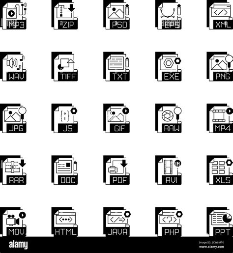 file extensions black linear icons set stock vector image and art alamy