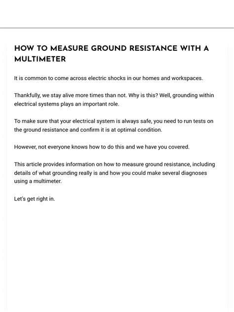 How To Measure Ground Resistance With A Multimeter Guide Pdf Electrical Resistance And