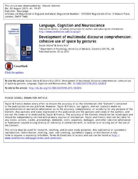 Pdf Development Of Multimodal Discourse Comprehension Cohesive Use Of Space By Gestures