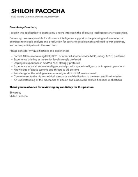 All Source Intelligence Analyst Cover Letter Velvet Jobs