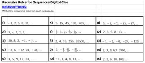 Writing Recursive Rules For Sequences Digital Clue Mystery Activity