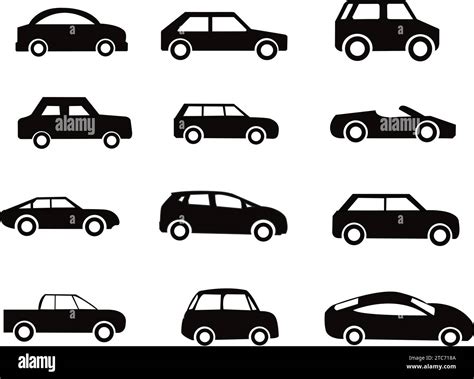 Car Monochrome Icon Set Simple Solid Style Vehicle Icon Stock Vector
