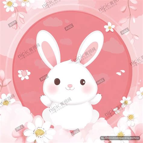 Ai创作图粉色 兔子 梦境 可爱 花朵 云朵 春天 柔和 甜美 宁静 昵图网
