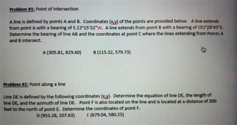 Solved Problem Point Of Intersection A Line Is Defined Chegg