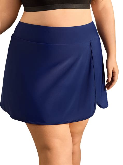 Anwell Plus Size Swim Skirt With Shorts High Waisted Swimming Skort