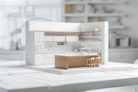 Modern Miniature Kitchen Model On Assembly Blueprints In Technological